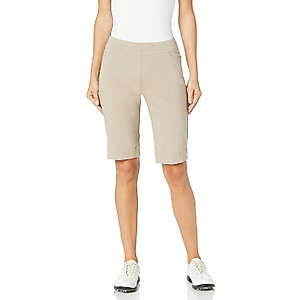 SLIM-SATION Women's Golf Wide Band Pull On Short with Real Pockets(Stone,8)
