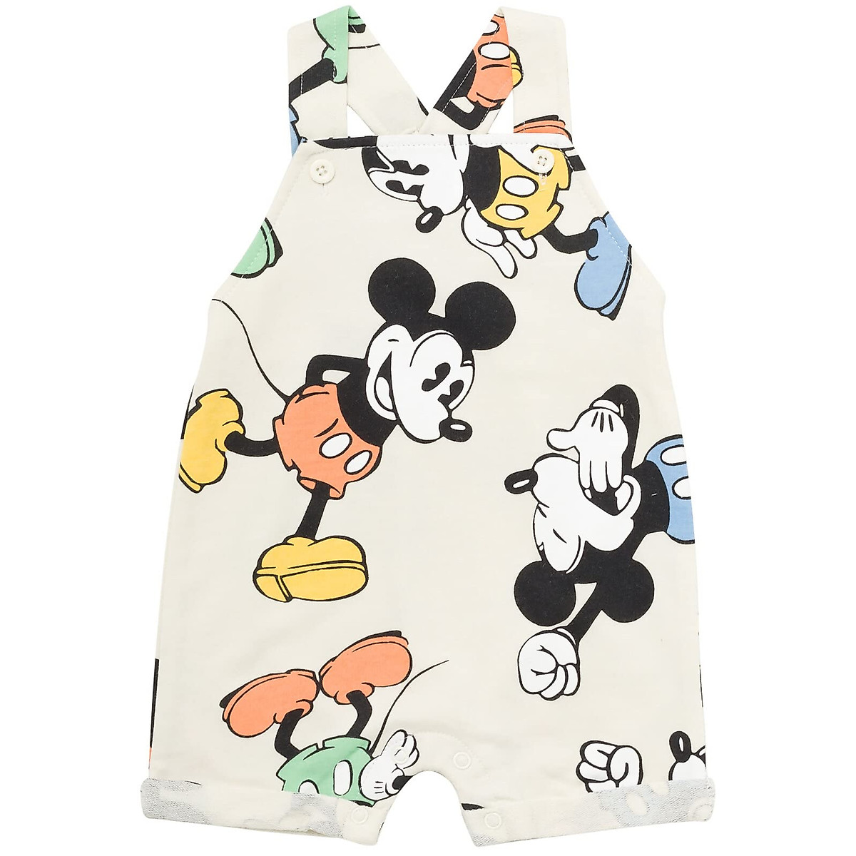 Disney Mickey Mouse Newborn Baby Boys Short Overalls T-Shirt and Hat 3 Piece Outfit Set Khaki/Blue 6-9 Months