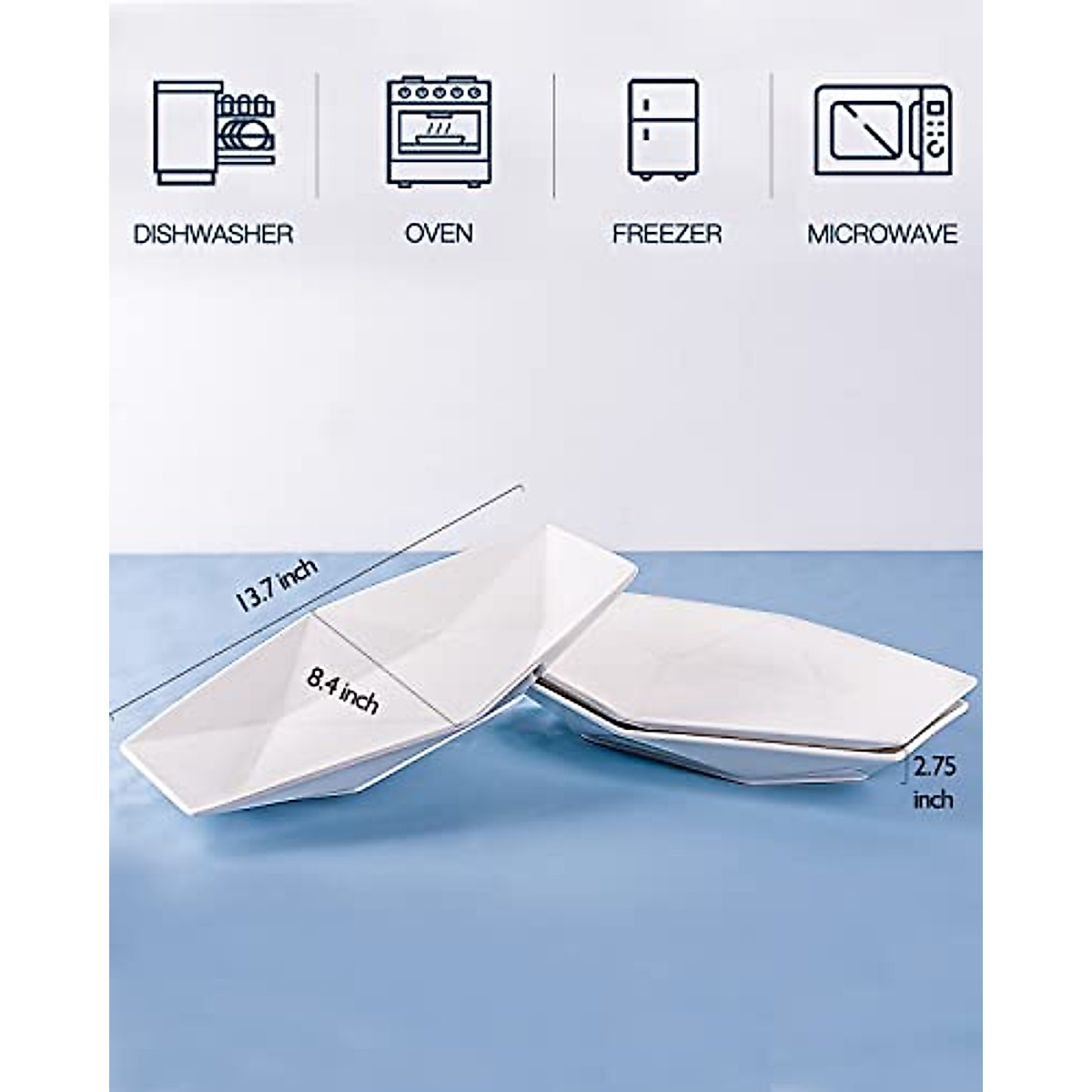 DELLING 13.7 inch Serving Platter, Geometric Serving Plates, White Porcelain Platters for Serving Food, Serving Trays for Party, Entertaining, Appetizer, Fruit, Salad, Oven Safe Dinnerware Set of 3