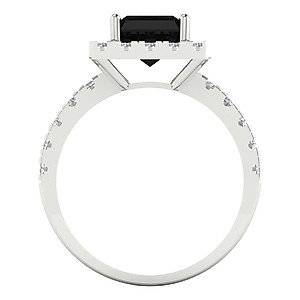 Clara Pucci 3.90 ct Cut Solitaire Halo Natural Black Onyx Engagement Promise Anniversary Bridal Ring 18K White Gold 7.75