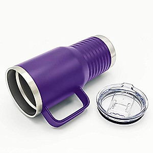 Personalized Travel Mug with Handle and Name Purple Matte Finish Custom Laser Engraved 20 oz Stainless Steel Vacuum Insulated Coffee Cup with Lid