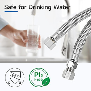 JUWO 16" Faucet Supply Line Extension, 3/8" x 3/8" Comp Stainless Steel Faucet Extension Hose Connector, For Large Sink or Longer Distance Extention