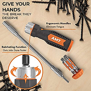 AMERICAN MUTT TOOLS 12 in 1 Ratcheting Flexible Screwdriver – Flexible Screwdriver Tool with Bit Holder | Flexible Shaft Screwdriver, Bendable Screwdriver Extension, Flex Screwdriver