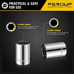 pgroup 1/2 inch Drive 8mm-32mm Metric socket set, 32-piece Mechanic Tool Socket Ratchet Wrench Set, for Auto Repairing & Household