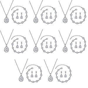 Bridesmaid Jewelry Set for Women,Pendant 18K Gold & Silver & Rose Gold Pendant Necklace Earrings Bracelet Set,Dainty Gift for Wedding/Proposal/Party/Prom/Anniversary