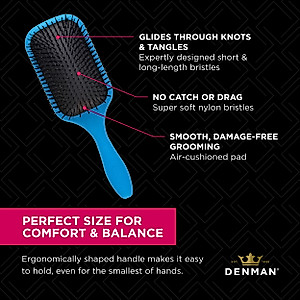Denman Tangle Tamer Ultra (Blue) Detangling Paddle Brush For Curly Hair And Black Natural Hair - use with both Wet & Dry Hair, D90L