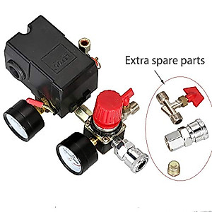 Secbolt Pressure Switch Manifold Regulator Gauges Air Compressor Pressure Switch Control Valve 90-120PSI (American Pattern)