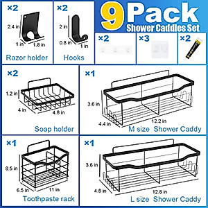 YGMMGY Shower Caddy Bathroom Organizer, Shower Shelves [9-Pack], Adhesive Shower Accessories Organizer, Large Capacity Shower Racks, Rustproof Stainless Steel Bathroom Shower Organizer