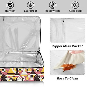 Kcldeci Insulated Thermal Food Carrier Insulated Casserole Carrier for Hot or Cold Food,Chess Geometric Style Insulated Tote Bag for Potluck Cookouts Parties Picnic,Lasagna Lugger