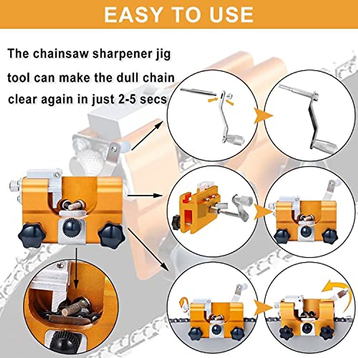 Chainsaw Chain Sharpening Jig, Portable Hand Crank Chainsaw Blade Sharpener Chainsaw Sharpening Kit Suitable for 4"-22" Chain Saws & Electric Saws, Keep Your Chain Saw in Top Shape