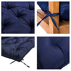 SEAHOME Waterproof Bench Cushion with Backrest, 2 or 3 Seat Swing Replacement Cushions Overstuffed for Garden Patio Furniture Loveseat Swing Outdoor Bench Cushions (59.1 * 39.4 * 3.94inch, Navy Blue)