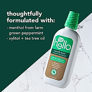 Hello Naturally Fresh Antiseptic Alcohol Free Mouthwash, Natural Fresh Mint with Farm Grown Peppermint, Fluoride Free, Vegan, SLS Free and Gluten Free, 16 Ounce (Pack of 3)