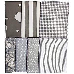 Misscrafts 7pcs Quilting Fabric 100% Cotton Craft Fabric Bundle Squares Grey Fat Quarters 18" x 22" for Patchwork DIY Sewing Scrapbooking