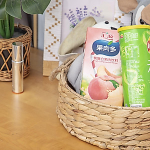 YRLSOTGE Water Hyacinth Storage Baskets, Decorative Baskets for Organizing with Double Handles-Wicker Baskets for Shelves,Round Wicker Baskets -Store Make-Up Accessories, Paper Towel,1 Pack.