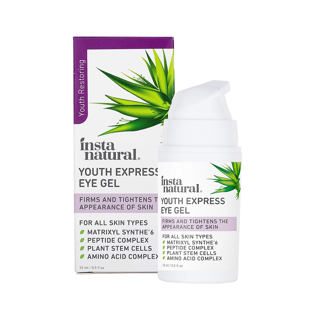 InstaNatural Youth Express Eye Gel, Natural Anti Aging Eye Cream, with Jojoba Oil, Amino Acids and Peptides, Hydrating & Brightening Under Eye Cream for Dark Circles, Softens Lines & Wrinkles
