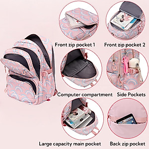 Elementary School Backpack for Girls,Waterproof Student Bookbag with Lunch box and Pencil Case