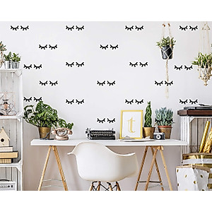 128pcs Sleepy Eyes Decal Eyelashes Stickers Home Party Cups Decor Wine Glass Decal Baby Bedroom Nursery Notebook Decals JW589 (Black)