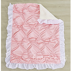 Brandream Nursery Bedding Ruffle Girls Crib Bedding Set Pink White Diamond Blanket, Fitted Sheet, Jade Pink Skirt, 3 Piece