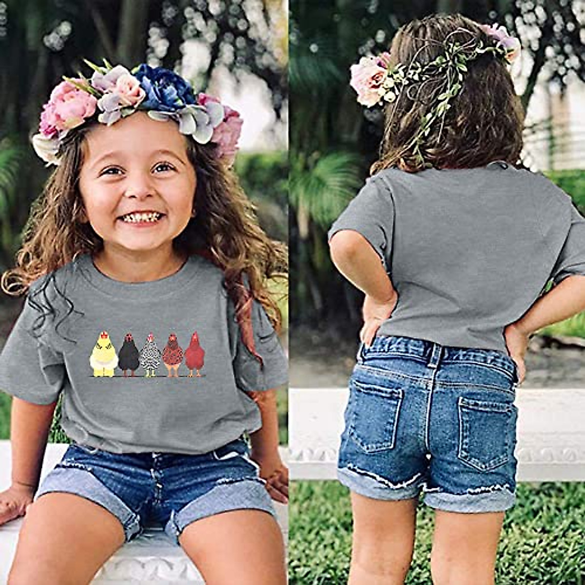 VILOVE Chicken Farmer Toddler T-Shirt Cute Chicken Farm Cotton Boy Girl Clothes (Gray, 1-2T/Tag90)