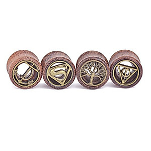 IPINK-4 Pairs Tree of Life Anchor Hallows Organic Wood Tunnels Double Flared Ear Stretcher Saddle Plugs Gauge 8mm - 20mm (4 Pairs of 12mm (1/2"))