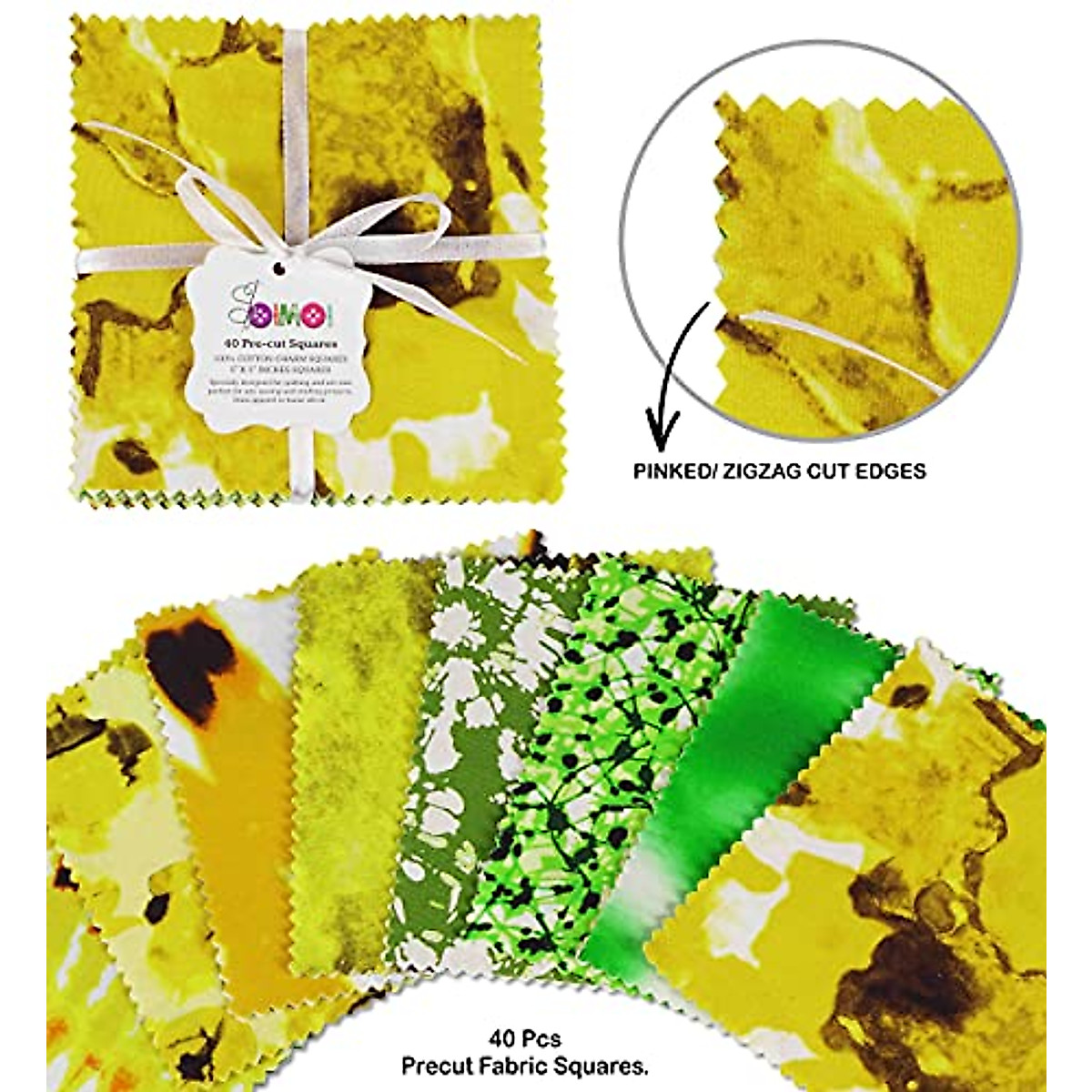 Soimoi Marble Textures Print Precut 5-inch Cotton Fabric Quilting Squares Charm Pack DIY Patchwork Sewing Craft- Yellow & Green
