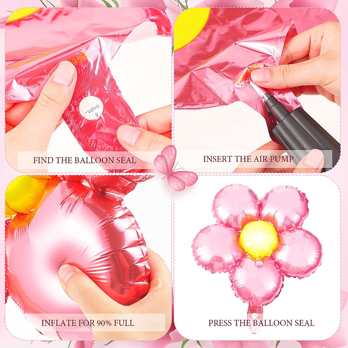 Charnoel 12 Pcs Light Pink Flower Balloon Huge Aluminum Foil Balloons Pastel Pink Balloons Flower Shaped Groovy Balloons Floral Balloons for Baby Shower Wedding Birthday Anniversary Party Decorations