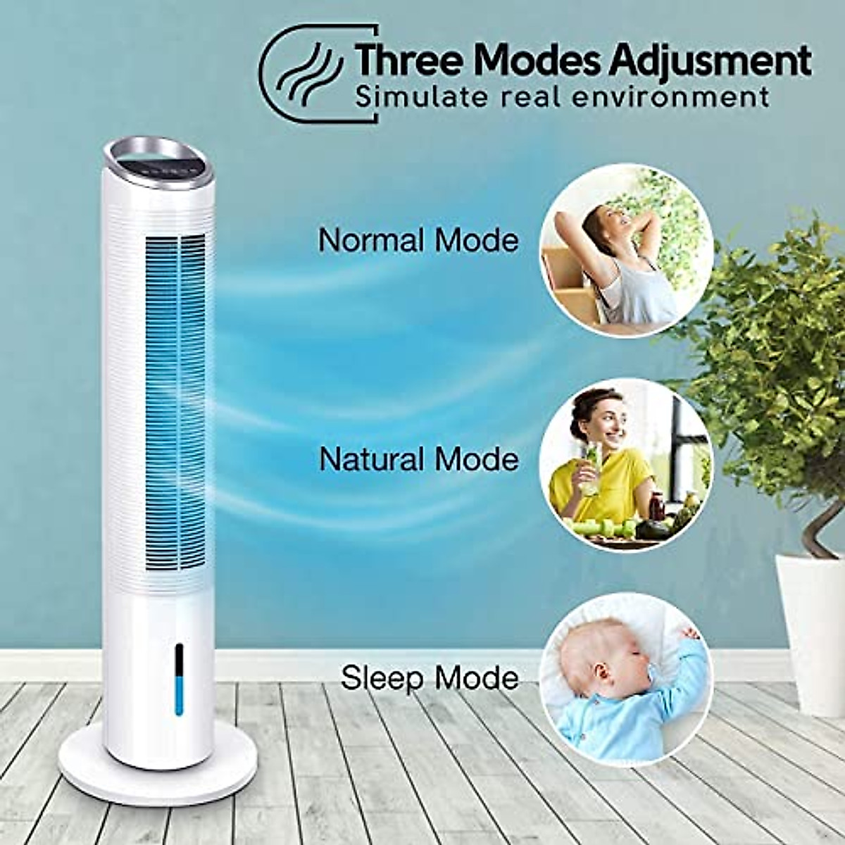 Air Choice Evaporative Cooler, 40" Portable Tower Fan with 70° Oscillating for Big Space, 3 Speeds & Modes, 8H Timer, 2 Ice Packs, Removable Water Tank, Portable Swamp Cooler with LCD Panel & Remote