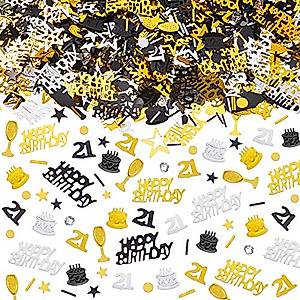 3000 Pieces 21th Birthday Confetti 21 Number Confetti 21th Party Confetti Metallic Foil 21 Table Scatter Confetti Decorations for 21 Birthday Party DIY Arts and Crafting, Gold, Black and Silver
