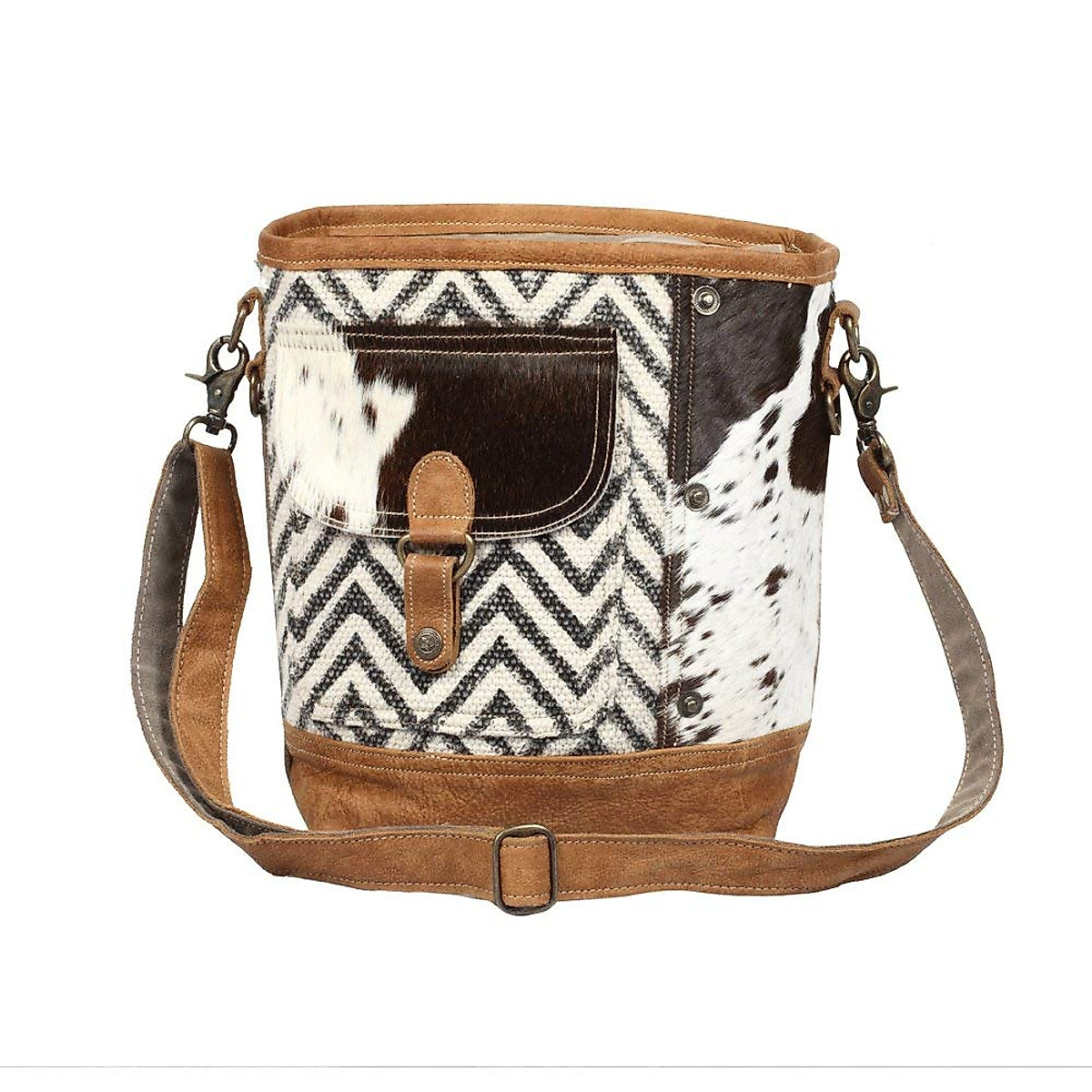 Myra Bag Moire Upcycled Canvas & Cowhide Pocket Shoulder Bag S-1341