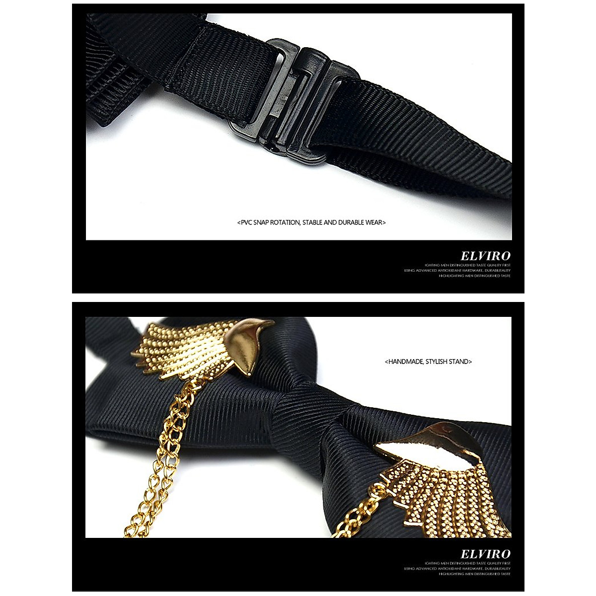 Manoble Men's Adjustable Metal Wings Two Layer Neck Bowtie Bow Tie (Black)