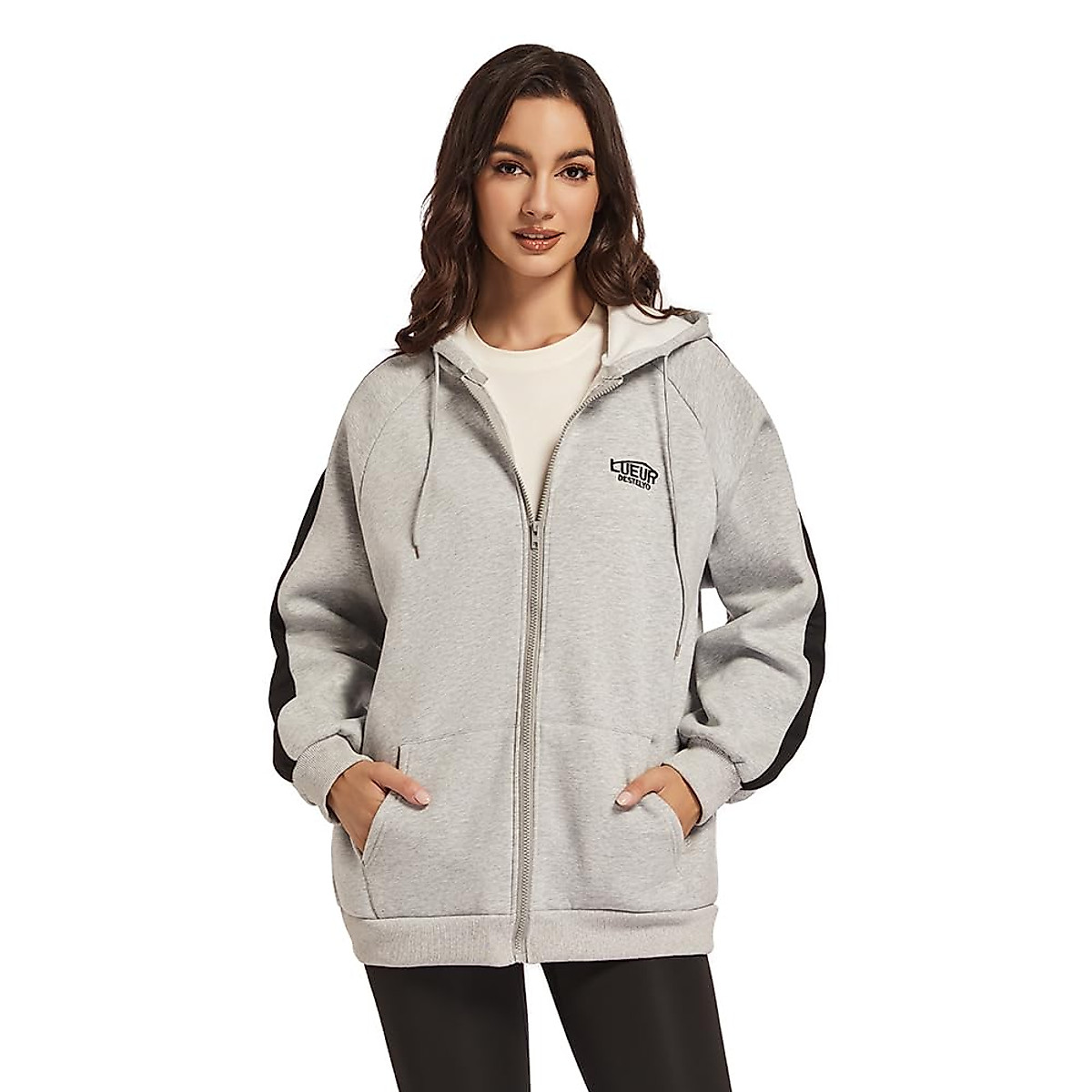 Alapwu Womens Zip Up Hoodie and Sweatshirt Harajuku Y2K Jacket Oversized Loose Cute Jackets For Teen Girls Casual Streetwear Grey