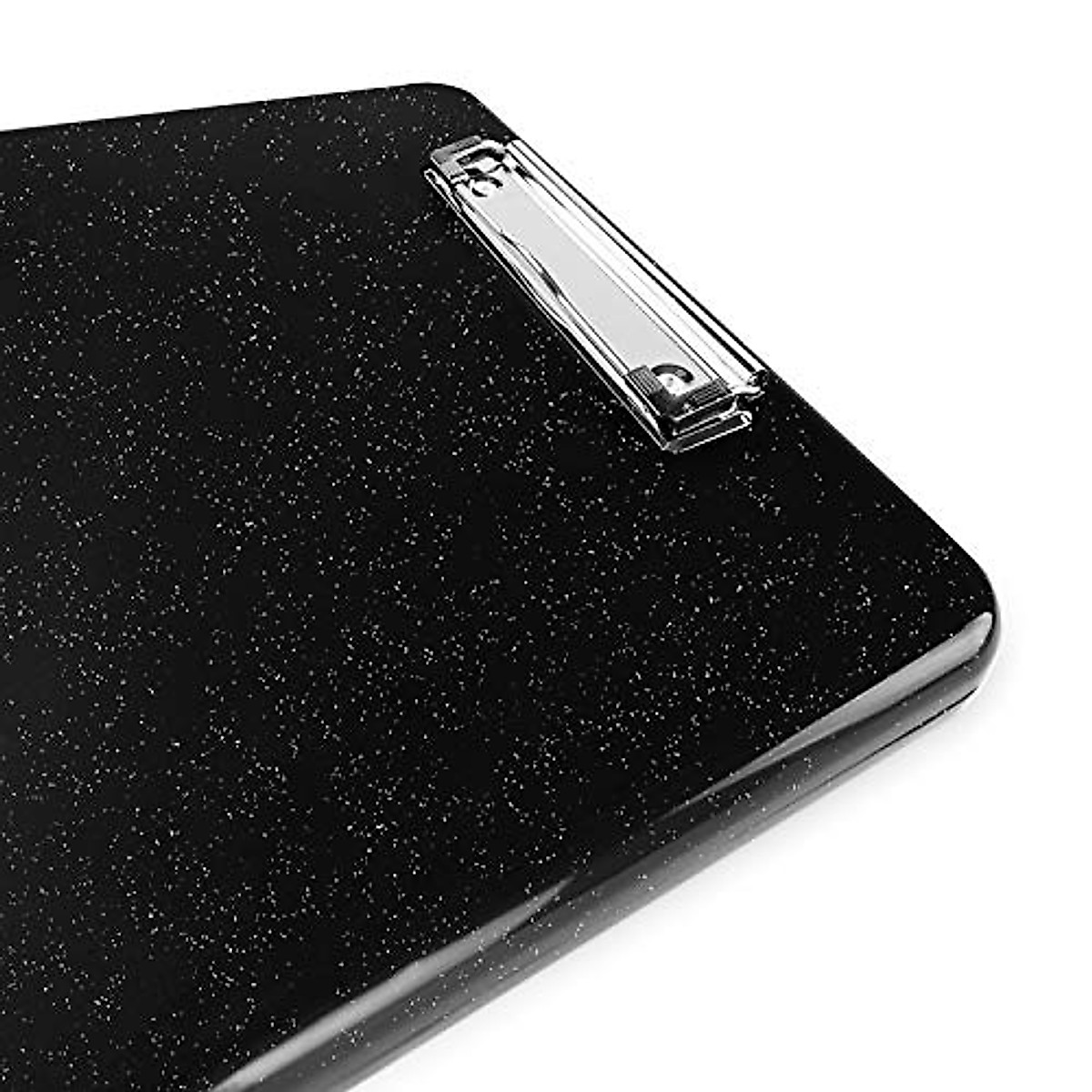 Slim Plastic Nursing RN Style Coaches Clipboard with Open Foldable Storage, Classroom Teacher College Size (9.5" x 13.5") (Black White Splatter)