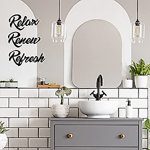 Hotop 3 Pieces Farmhouse Bathroom Metal Wall/ Letter Sign Decor Relax Renew Refresh Metal Sign Wall Art Decor Black Metal Bathroom Wall Decor for Home Decoration