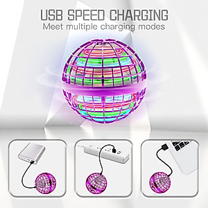 Flying Ball Toy Globe 360°Rotating Hand Controlled Flying Orb Ball Toys Magic Led Lights Controller Mini Drone Flying Toy Boomerang Fly Spinners for Kids Adults Indoor Outdoor (Purple)