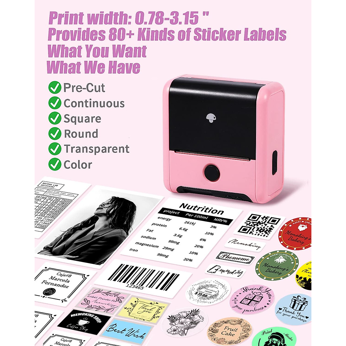 Memoking Label Makers Machine with Tape for Home & Office Organization and Storage - 3" Wireless Label Printer for Office Supplies Labels - Mini Sticker Maker - M200 Bluetooth Label Maker for Phone&PC