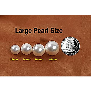 EFTKOY Pearl Earrings 18K Gold Plated Sterling Silver Big Round Studs White Simulated Shell Large Pearl Earrings for Women - 12mm