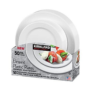 Kirkland Signature Elegant Plastic Plates Premium Heavy Weight Size ( 7.5"/10.25") 50Count