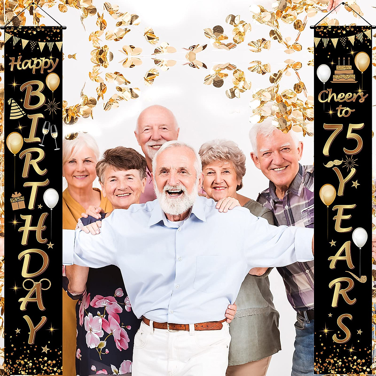 2 Pieces 75th Birthday Party Decorations Cheers to 75 Years Banner Porch Sign Door Hanging Banner 75th Party Decorations Welcome Porch Sign for 75 Years Birthday Supplies, 71 x 12 Inches
