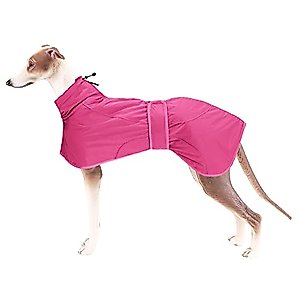 Greyhound Winter Coat, Whippet Coat with Padded Fleece Lining, Water Resistant Dog Jacket with Adjustable Bands and Reflective - Pink - XXLarge