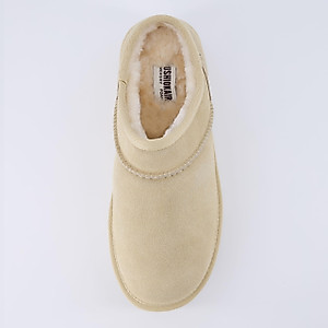 CUSHIONAIRE Women's Huggy Genuine Suede Cozy Mule Platform +Memory Foam, Wide Widths Available, Sand 7.5