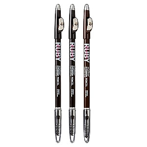 Ruby Kisses GoBrow Eyebrow Pencil, Sharpenable, Longwear, Long Lasting Eyebrow Wooden Pencil for Natural-Looking Brows 3 PACK (Dark Brown)