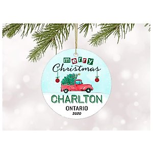 2020 Merry Christmas Ornaments Gifts City Name Charlton Ontario State Xmas Tree Decorations Ornament Holiday Home Decor Happiness Merry Christmask MDF Plastic 3 inches White