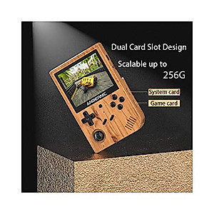 HAIHUANG RG351V Handheld Game Console , Plug & Play Video Games Supports Double TF Extend 256GB , Portable Game Console 3.5 Inch IPS Screen 2521 Games (Wood), LE