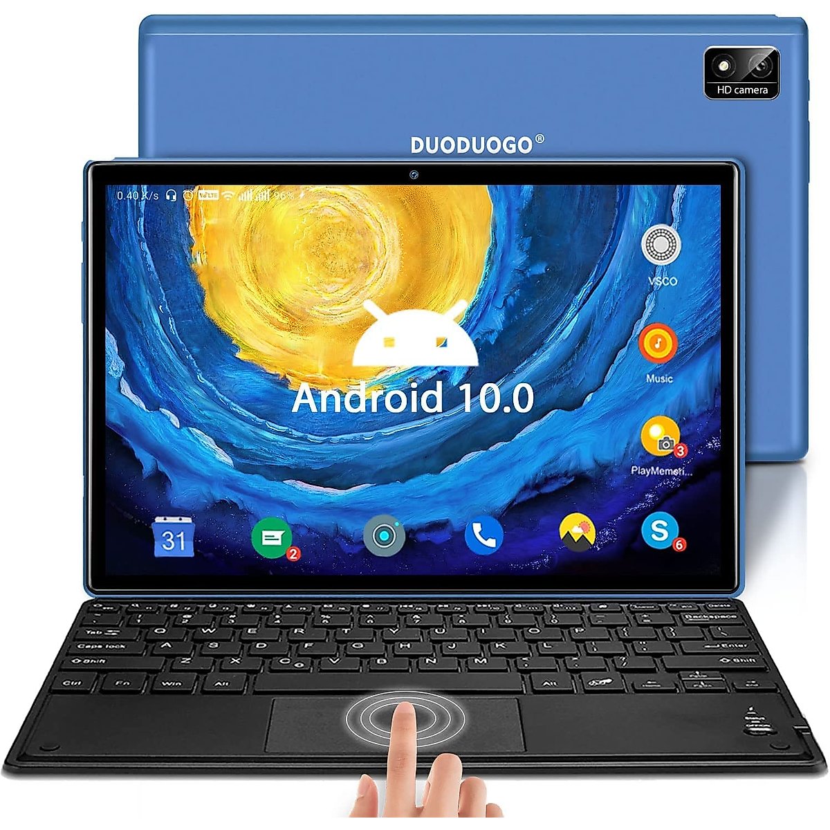 2023 Newest 128GB ROM + 6GB RAM Storage Tablet with Keyboard 10 Inch, Android 11 Tablet Newest Octa-core Processor, 2 in 1 Tablet with 1 Sim Slot+ 5G Dual WiFi network, 1920x1200 HD Display -Blue