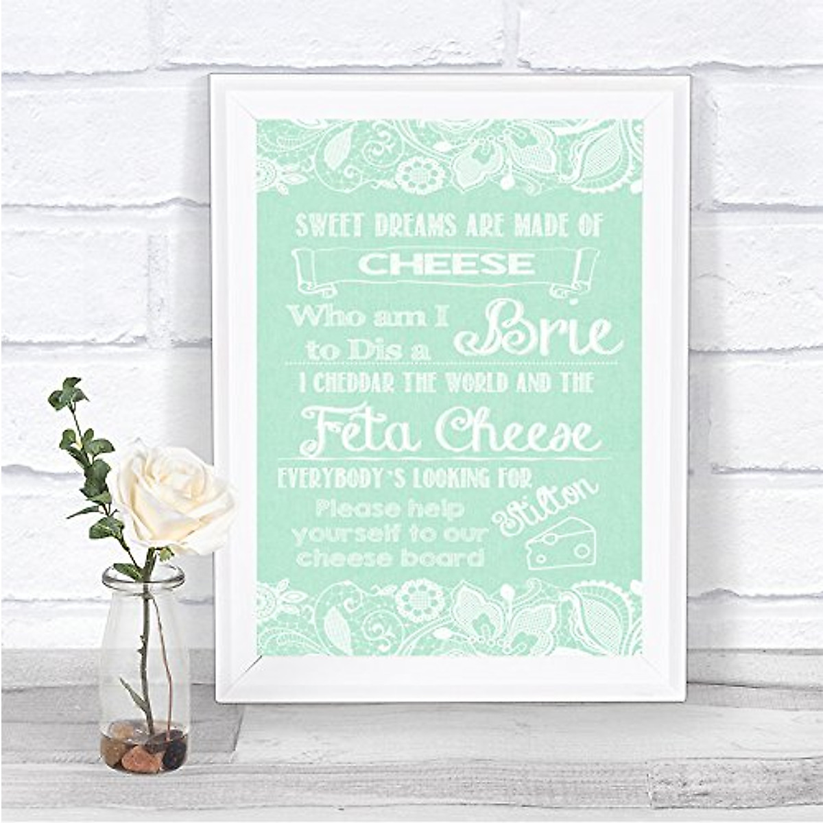 Green Burlap & Lace Effect Funny Song Cheese Board Personalized Wedding Sign