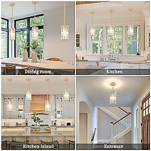 Heircido Rose Gold Pendant Light,Modern Crystal Pendant Lighting,Bar Pendant Light Fixture for Kitchen Island Dining Room Bedroom Hallway