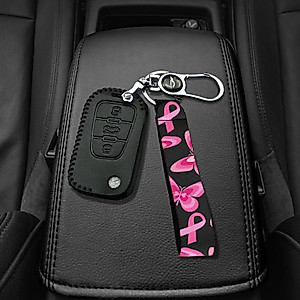 INSTANTARTS Auto Keychain Lanyard Wristlet Strap Breast Cancer Awareness Hand Wrist Landyard Key Chain with Metal Ring for Car Keys, Camera, Cell Phone, Backpack