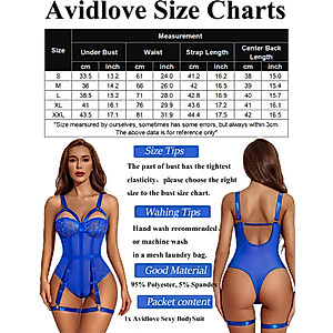 Avidlove Garter Lingerie Sexy Lace Chemise Sexy Corset Teddy Lingerie with Garter Belt(Royal Blue, L)