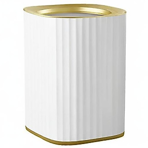 Happiness Decoration Plastic Garbage Can 4 Gallon Small Wastebasket Slim Garbage Can Square Trash Can for Kitchen, Bathroom, Bedroom, Home Office, Outdoor, Dorm Room (White-Gold)