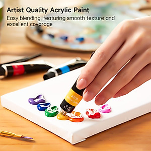 47 Pack Acrylic Paint Set, Shuttle Art 15 Colours (12ml Each, 2Pack) Acrylic Paint with 10 Brushes Painting Canvas Knife Palette Sponge, Complete Gift Set for Kids, Adults Painting Canvas, Ceramic